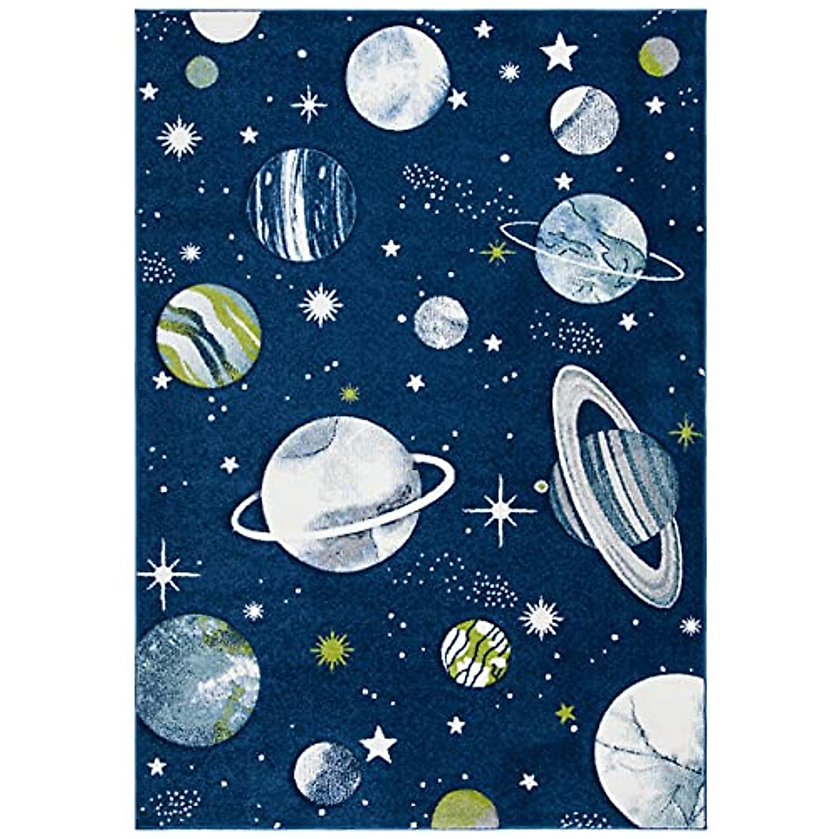 SAFAVIEH Carousel Kids Collection 4' x 6' Navy/Ivory CRK103N Outer Space Non-Shedding Playroom Nursery Bedroom Accent Rug