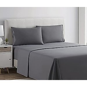 Clara Clark California King Sheets Set, Deep Pocket Bed Sheets for Cal King Size Bed - 4 Piece Bed Sheet Set, Extra Soft Bedding Sheets & Pillowcases, Charcoal Gray Sheets Cal King
