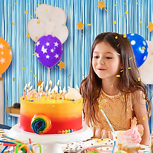 3 Pack Foil Curtains Metallic Foil Fringe Curtain-JVIGUE，Birthday Party Photo Backdrop Wedding Event Decor (Pale Blue Decorative Streamers)