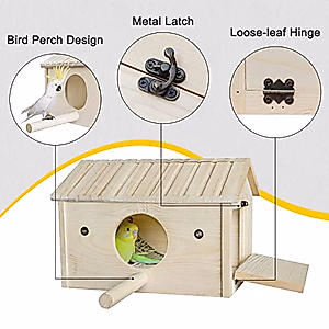HiCaptain Large Parakeet Nesting Box, Natural Wood Bird Breeding Nest Box for Cockatiel, Lovebird, Budgie, Parrot and Small to Medium Birds (9.2"x6.5"x6.9")- Large