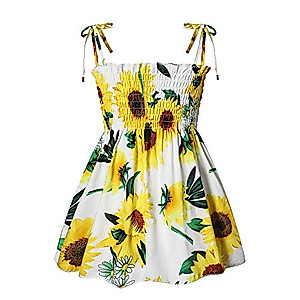 Easisim Toddler Baby Girls Dress Casual Sleeveless Sunflower Princess Sundress Summer Clothes Outfits with Headband (White,3-4 Years)