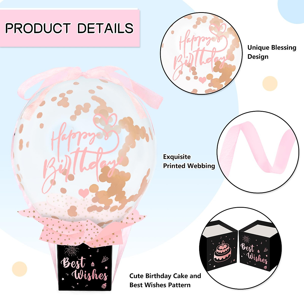 Upgraded Birthday Money Box for Cash Gift Pull, Funny Pull Money Balloon Box Happy Birthday Surprise Set, Birthday Gifts for Women Men Best Friend Girlfriend Wife Sister (Rose Quartz)