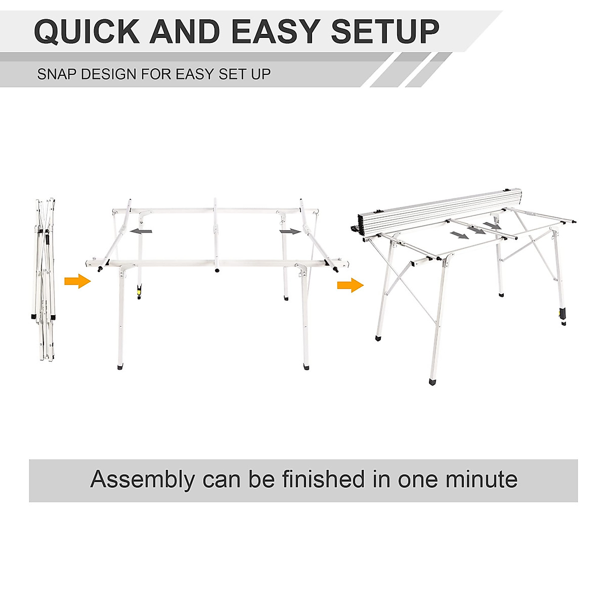 PORTAL Portable Camping Table Aluminum Folding Camp Table Roll Up Table with 1 Adjustable Leg, Mesh Layer and Carry Bag for Outdoor, Picnic, Grill, Kitchen, Silver, Large Space (47.2 x 27.6 inch)