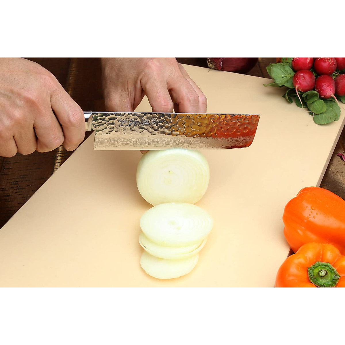 Yoshihiro VG10 16 Layer Hammered Damascus Stainless Steel Nakiri Vegetable Knife 6.5'' (165mm)