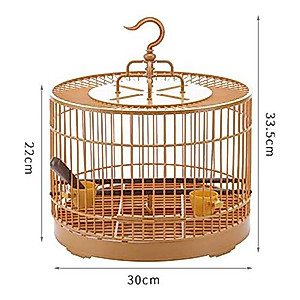 Round Bird Cage, Plastic Bird House Carrier, Vintage Style Hanging Bird Cage with 2 Feeding Cups for Small Birds Parrot (30cm in Diameter)