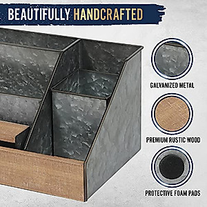 HBCY Creations Rustic Galvanized Desk Organizer Set, 3 Piece Rustic Mail Organizer for Desktop - Great for Rustic or Industrial Home Decor.