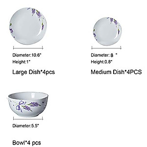 Xiteliy Ceramic Dinner Plate Sets, Plates, Bowls, 12 Pieces,Lavender Dinnerware Set Service For 4 (Purple, TL-XYC-D)