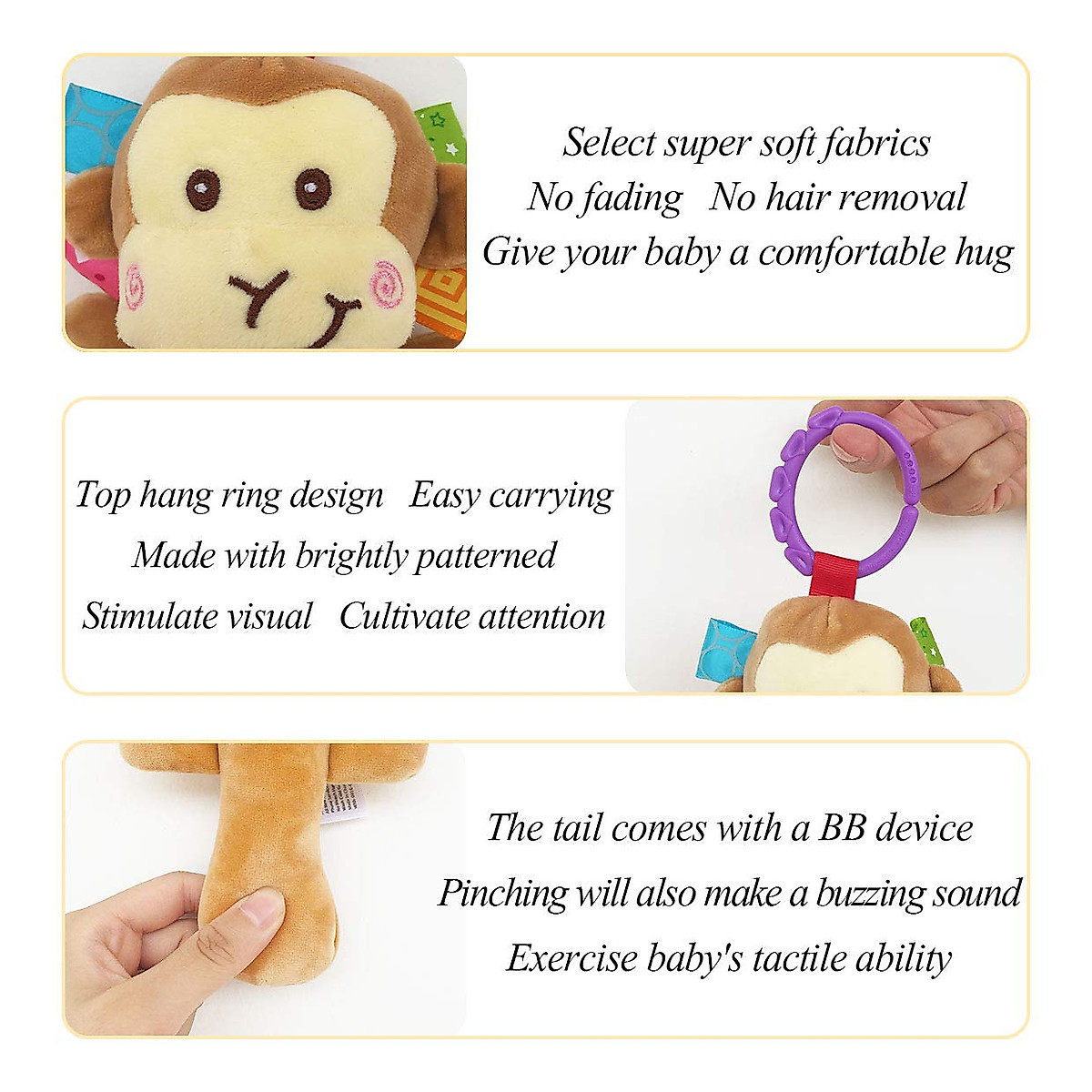 Cartoon Stuffed Animal Baby Soft Plush Hand Rattle Toys Infant Dolls - Giraffe and Monkey