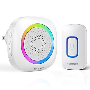 TECKNET Wireless Doorbell, Plug and Play, IP66 Waterproof Doorbell with RGB Light, 1300ft Door bell Kit, 60 Chimes & 5 Level Volume, 4.5 Years Using Time Cordless Doorbell for Classroom, Home