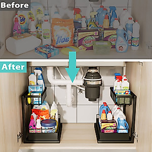 Floridy Under Sink Organizer, Pull Out Under Sink Organizers and Storage l Shaped, Under the Sink Organizer Bathroom Kitchen Cabinet Organizer Shelf and Storage