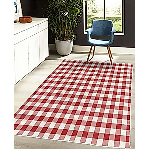 Ambesonne Plaid Decorative Rug, Lumberjack Fashion Buffalo Checks Pattern Retro Style Grid Composition, Quality Carpet for Bedroom Dorm and Living Room, 5' 1" X 7' 5", Red and White