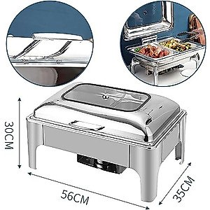Chafing Dishes Food Warmers, Tower Buffet Server Alcohol and Electric Heating Party Hot Trays, 9L Chafing Dishes with Visual Lid for Keep Food Warm, Adjustable Temperature (B)