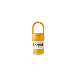 Odense Legodt 2 Way Tumbler 15.2oz with 2 in 1 Lid & Flexible Handle - Straw Available Insulated Travel Coffee Mug with Leak Proof - Double Stainless Steel, Back to School, Kids (Tangerine Yellow)