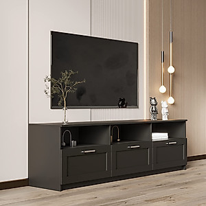 Black TV Stand with Storage Drawers for 70/75/80 inch TV, Entertainment Center Morden TV Stand, Media Console Table with Open Shelves for Living Room, Black