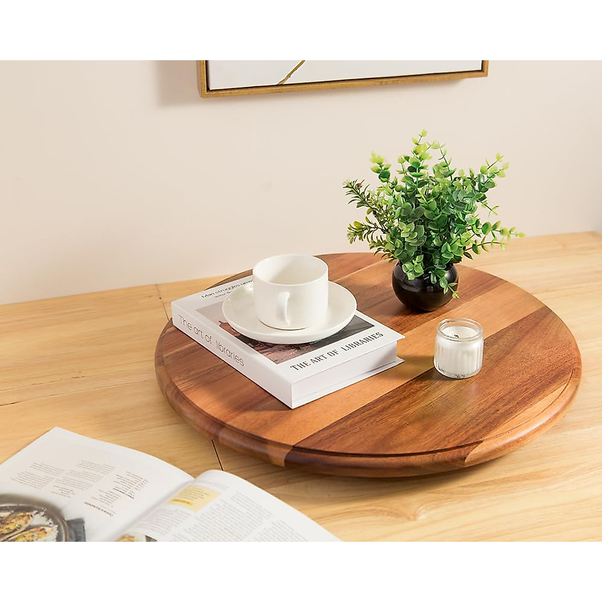 Heavy Duty Wood Lazy Susan Turntable, (20inch) Extra Large Acacia Kitchen Countertop Dinner Table Bearing Plate | Rotating Organizer Tray Disc Grazing Tray Cheese Board Charcuterie Platter