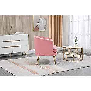 ZOBIDO Modern Accent Velvet Chairs Comfy Upholstered Vanity Chairs for Bedroom Armchair Dining Chairs with Golden Metal Legs Desk Chair Single Person sofafor Living Room(Peach Pink)