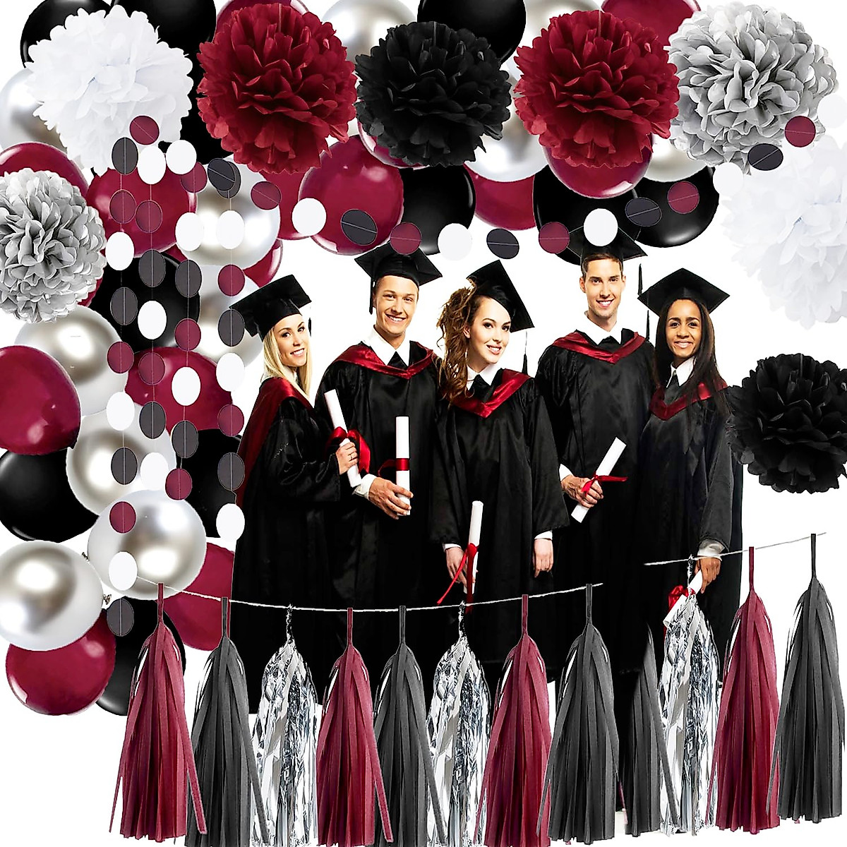 Graduation Party Decorations Maroon Black 2024/Burgundy Black Graduation Decorations 2024 Burgundy Silver Black Balloons/Burgundy Black Birthday Party Decorations