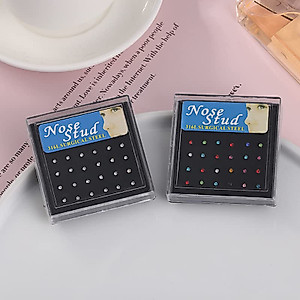 IPINK 24 Nose Rings Bone Stud CZ Gem 20G Lot 24 Pieces CZ Steel in Case Mix Colors