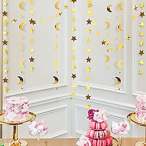Decor365 Gold Star Moon Garland Hanging Garands Streamers Banner Backdrop for Twinkle Little Star Party Decoration First Birthday/Baby Shower/Wedding//Kids Room/Nursery/Ramadan EID/Graduation Decor