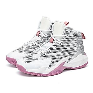 ESXGED Unisex Womens Fashion Mesh Comfy Non-Slip Breathable Basketball Shoes Mens Sports Athletic Running Tennis Casual Youth Sneakers White Size 8.5w/7m
