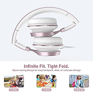 AILIHEN MS300 Wired Headphones with Microphone for Chromebook Laptop Computer, 3.5mm Foldable Kids Headphones for School Teens Girls (Rose Gold)