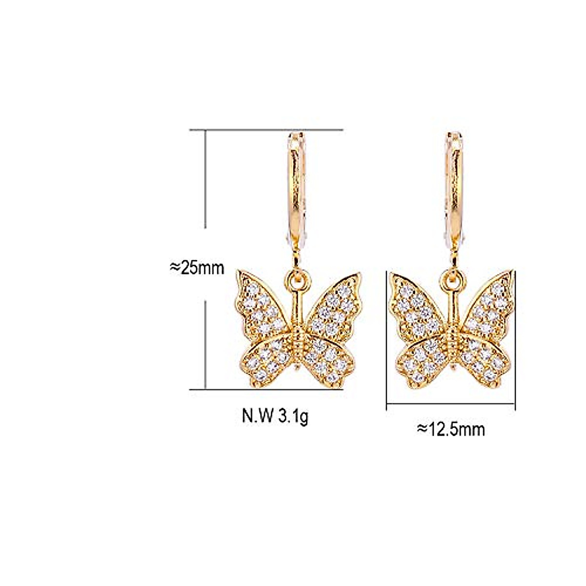INENIMARTJ Butterfly Earrings Butterfly Dangle Earrings 14K Gold Small Crystal Butterfly Hoop Earrings for Women