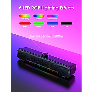 NOOTRY Computer Speakers, Bluetooth RGB Laptop SoundBar, 16W Dual HiFi Stereo with 6 LED Color Mode Soundbar, USB Powered Computer Speakers for Monitor, Phone, PC, Laptop