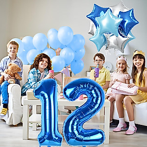 2nd Birthday Balloon for Boys, 40 Inch Balloon Number 2 Dark Blue, Large Foil Mylar Star Two Balloon Light Royal Blue Silver, Helium Globos Azules 2 Balloon for Birthday Graduation Party Decoration