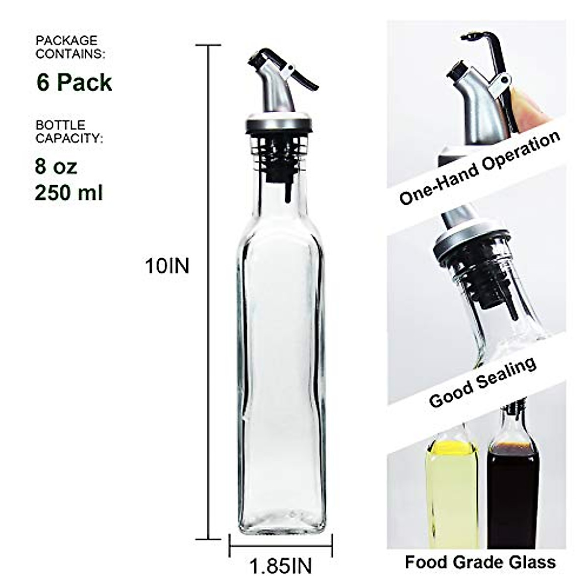 YEBODA 8oz Clear Glass Olive Oil Dispenser Bottles, Olive Oil and Vinegar Cruet Bottle Includes Pourers, Funnel and Labels, Cooking Oil Container for Kitchen 6 Pack