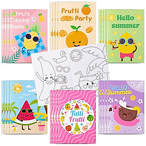 MALLMALL6 24Pcs Fruit Coloring Books with Watermelon Pineapple Lemon Banana Orange Coconut Tropical Frutti Art Patterns Summer Themed School Party Supplies Home Game Activity for Kids Girl Boy Age 4-8