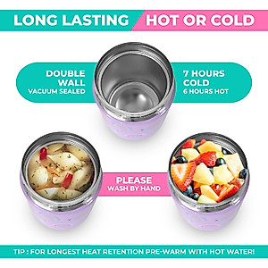 Bento Lunch Box with Thermos for Kids Set, Insulated Lunch Bag with Ice Pack, Stainless Steel Food Jar for Hot Soup, Boxes with 4 Compartments, Purple Rainbow