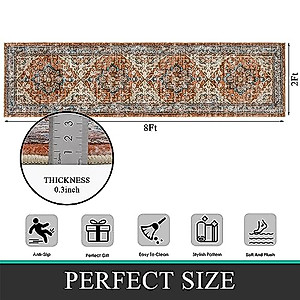 Bsmathom Vintage Runner Rug 2x8, Non-Slip Non-Shedding Hallway Rug Runner, Soft Machine Washable Area Rug Long Rug Runner, Low-Pile Floor Carpet for Hallway Entryway, Red