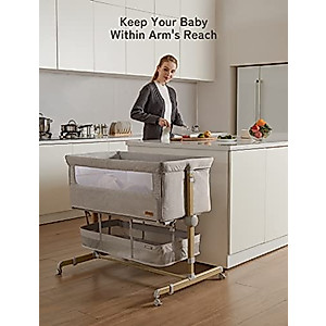 Baby Bassinet Bedside Sleeper, besrey Bedside Bassinet for Newborn Infant with Comfy Mattress, 9 Height Positions, Adjustable Bedside Crib with 360° Swivel Wheels, Bassinet Sleeper with Storage Basket