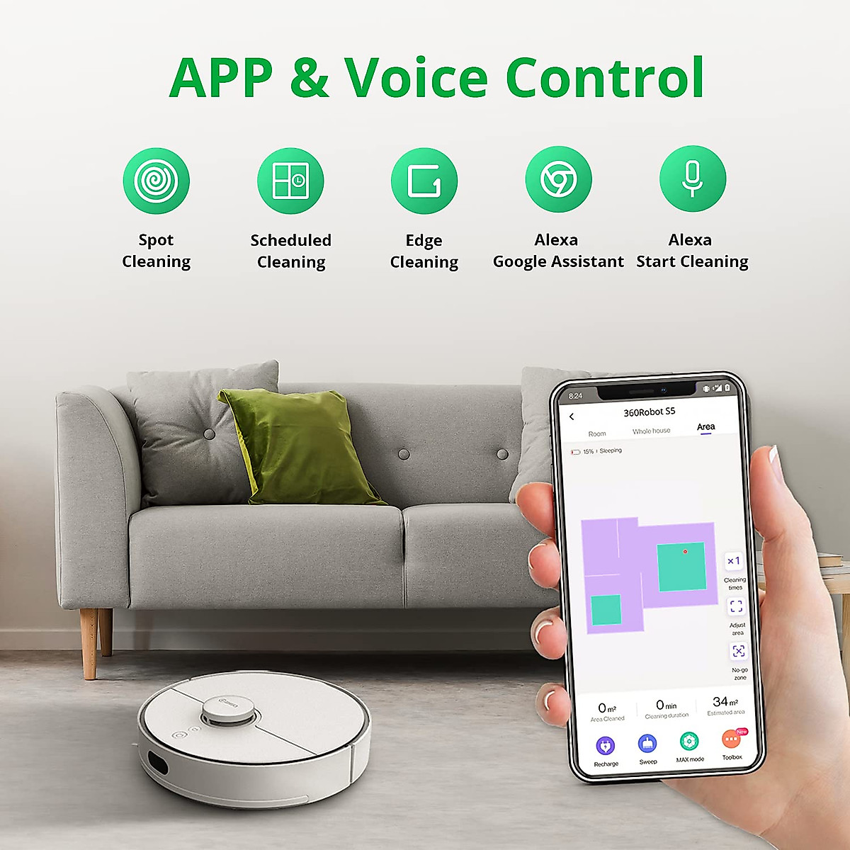 + 360 S5 LiDAR Robot Vacuum with Mapping Technology,2200Pa, Selective Room Cleaning, Schedule, Multi-Floor Mapping, No-Go Zones, Self Charge and Resume, Automatic Carpet Boost, Compatible with Alexa