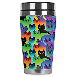 Mugzie Cat Silhouettes Travel Mug with Insulated Wetsuit Cover, 16 oz, Black