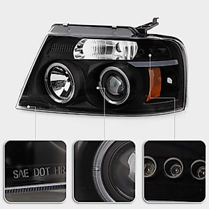 ACANII - For 2004-2008 Ford F150 LED Halo Ring Black Housing Projector Headlights Headlamps, Driver& Passenger Side