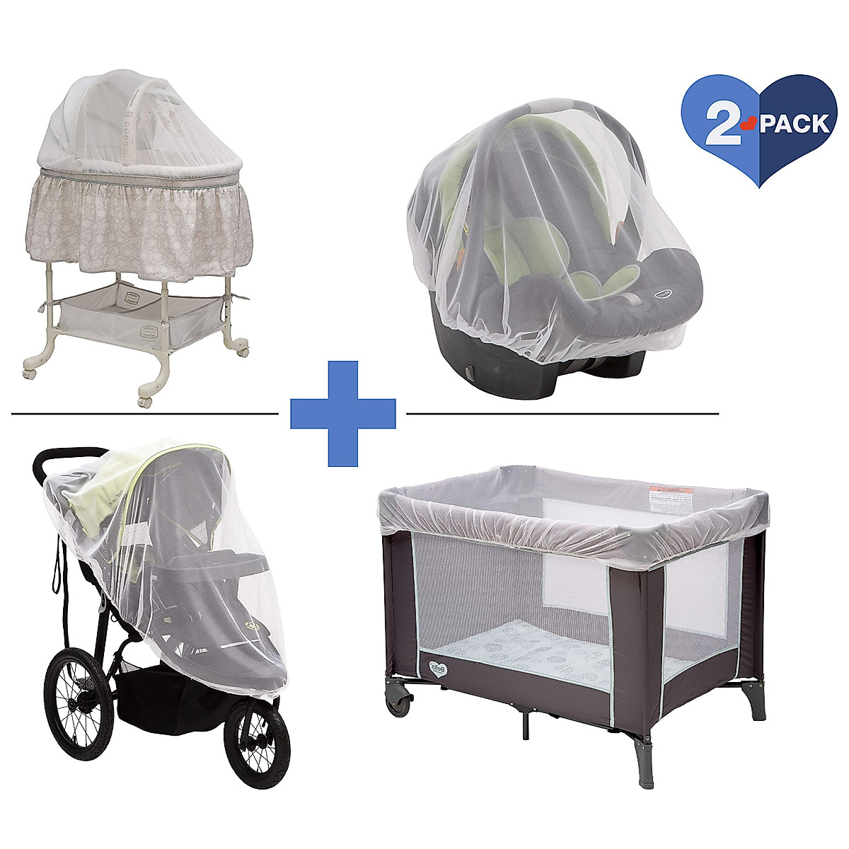 Delta Children, Baby Mosquito and Bug Nets for Strollers & Joggers, Pack n' Plays, Infant Car Seats & Bassinets. 2-Pack. Breathable with Elastic for Easy fit