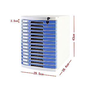 Flat File Cabinet Office Drawer Storage Box Desktop 14- Layers Lockable Organizer Confidentiality Plastic Blue A4 Archive Cabinet, (Size: 295394430mm)