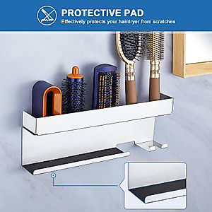 WAYASI Hair Dryer Holder Wall Mount Hair Tool Organizer, Stainless Steel Hair Dryer Straightener Holder, Bathroom Blow Dryer Holder, Adhesive Curling Iron Holder, Hairdryer Holder Storage