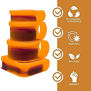 Silipint: Silicone Go Go Bowls: Set of 4: Sun Storm - Sizes: 10, 20, 30 oz & Sandwich Size - Microwavable, Attached Lid, Sustainable