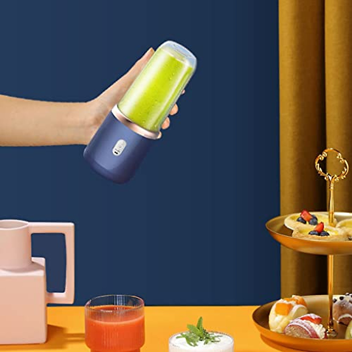 Portable Blender,Personal Blender with USB Rechargeable Mini Fruit Juice Mixer,Personal Size Blender for Smoothies and Shakes Mini Juicer Cup Travel 14oz,Fruit Juice,Milk (Blue)