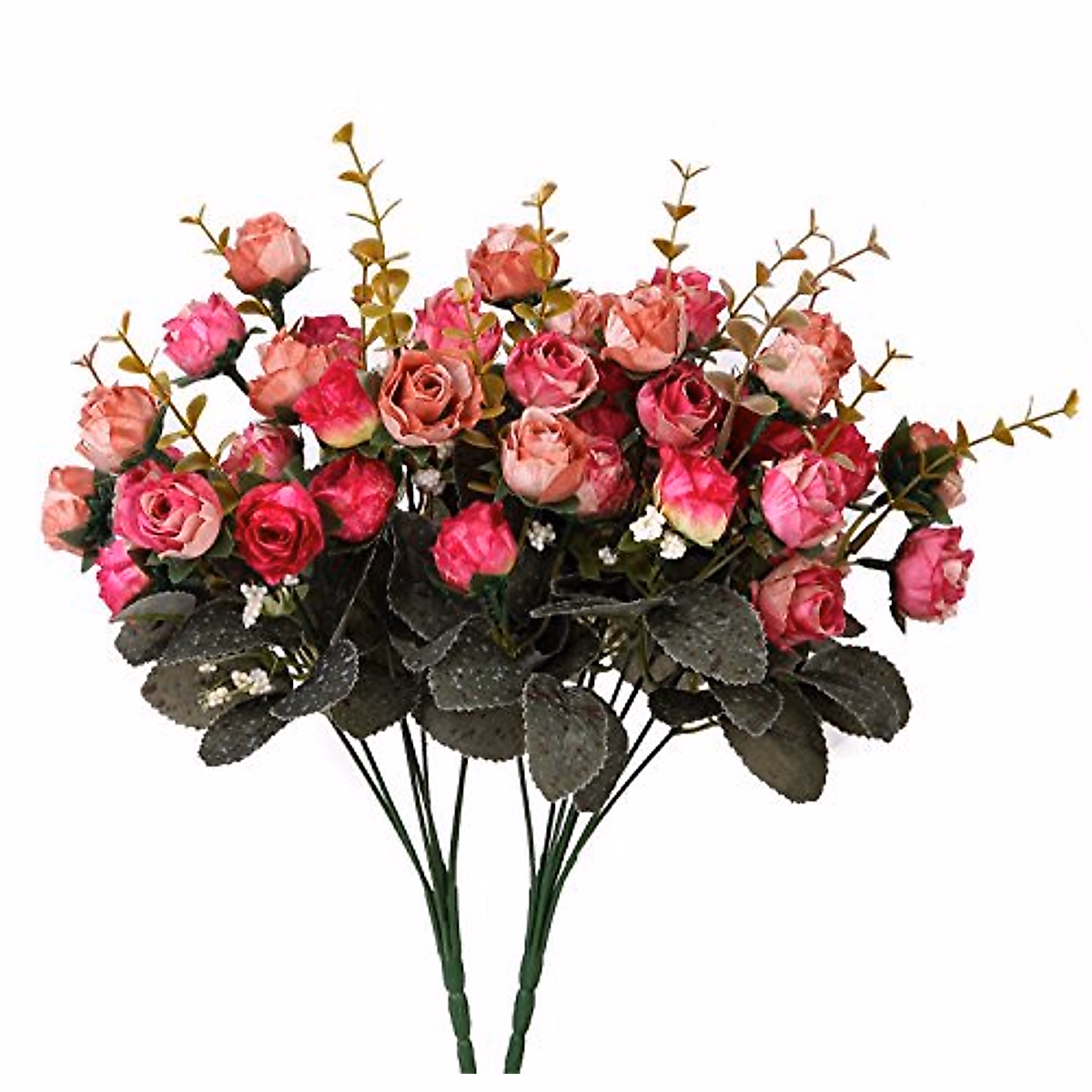 Houda Artificial Silk Fake Flowers Rose Floral Decor Bouquet,Pack of 2 (Rose Coffee)