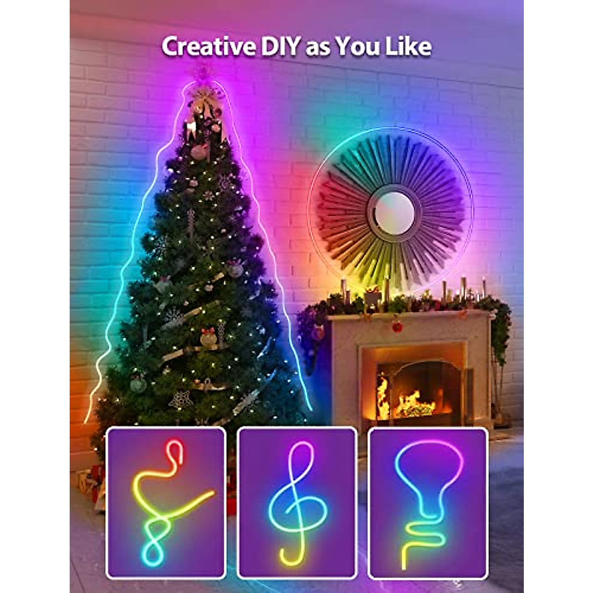 Lucienstar Neon Rope Lights, 10ft/3m RGB+IC Neon Light with Music Sync Smart App, 16 Million DIY Colors, Works with Alexa, Google Assistant, LED Strip Lights for Bedroom, Living Room, Gaming Room
