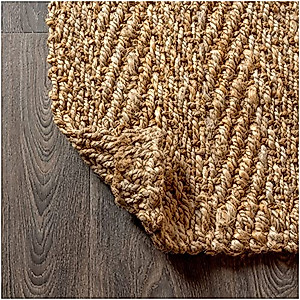 JONATHAN Y NFR101A-28 Espina Hand Woven Herringbone Chunky Jute Indoor Area -Rug Bohemian Farmhouse Easy -Cleaning Bedroom Kitchen Living Room Non Shedding, 2 X 8, Natural Color