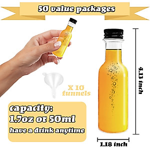 Mini Liquor Bottles,50 Pack Empty Spirit Bottles with Black Screw Cap,1.7oz Reusable Plastic Alcohol Shot Bottles with 10 Funnels for Baby Shower,Party,Weddings
