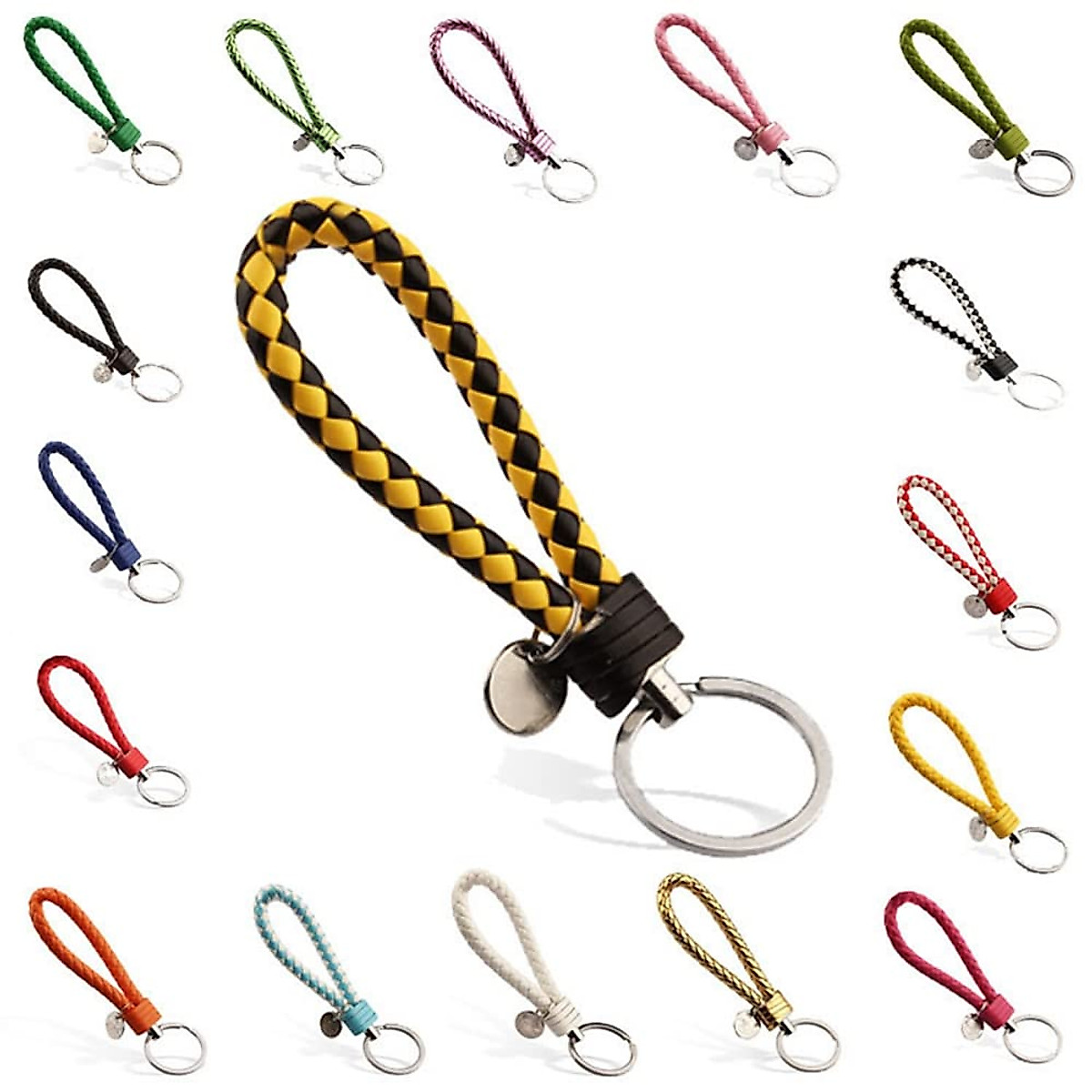 SEADEAR Braided Leather Keychain 10PCS Random Color Weave PU Key Pendant Car Key Ring Accessories for Car Key Purse Bag