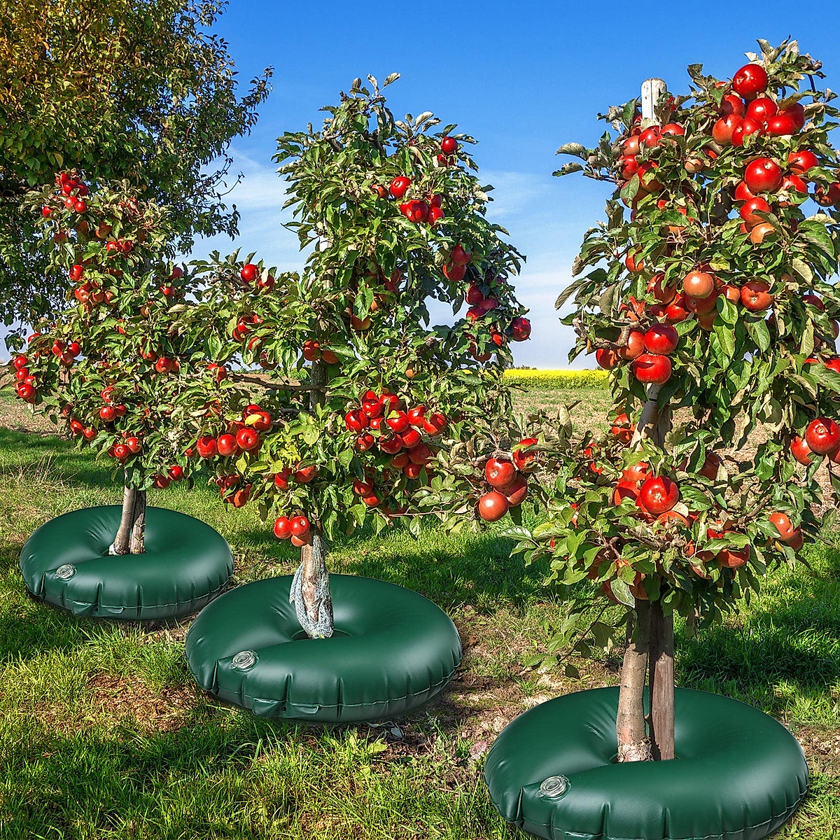 Tree Watering Ring Tree Watering Bag Slow Release PVC Drip Irrigation Water Pouch Automatic Drip System for Planting Gardening Trees and Shrubs, Green (4 Pack, 10 Gallon)