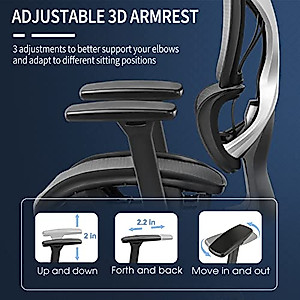 GABRYLLY Office Chair, Large Ergonomic Desk Chairs, High Back Computer Chair with Lumbar Support, 3D Armrest, Breathable Mesh, Adjustable Headrest, with Tilt Function, (Grey)29.5D x 40.9W x 51.2H Inch