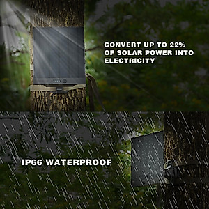 Camojojo Solar Panel with 5000 mAh Built-in Battery, Solar Battery Charger Kit for Wireless/Cellular Trail Camera, 6V/2A 12V/1A Compatible, High to 22% Solar Conversion Efficiency, IP66 Waterproof