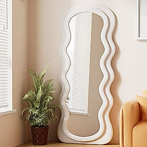 OGCAU Wavy Wall Mirror, 63"L x 24"W, White, Anti-rust, Shatterproof & Splash Proof, Modern or Contemporary, Bedroom Dressing Mirror